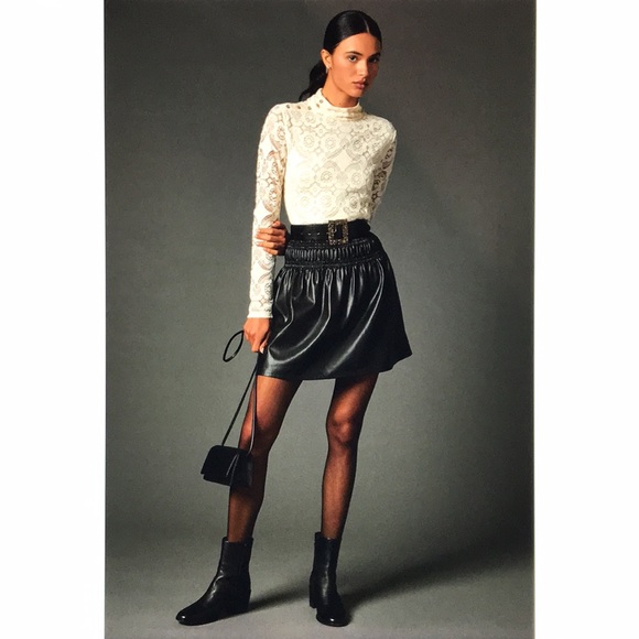 Current Air | Skirts | Current Air Lacy Faux Leather Smocked Mini Skirt ...